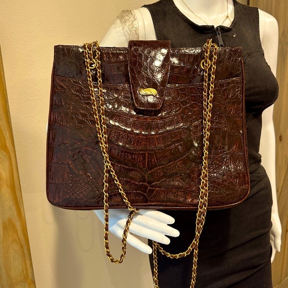 Bags | Spectacular Vintage Large New Genuine Crocodile Alligator Chain ...